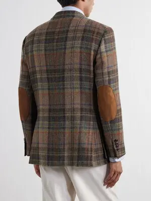 Polo Ralph Lauren Suede-trimmed Checked Wool Blazer