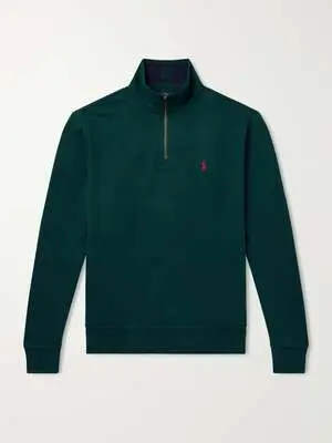 Polo Ralph Lauren Logo-embroidered Cotton-blend Half-zip Sweatshirt - Green