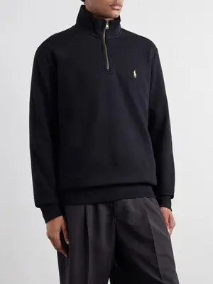 Polo Ralph Lauren Logo-embroidered Cotton-blend Half-zip Sweatshirt - Black