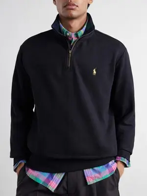 Polo Ralph Lauren Logo-embroidered Cotton-blend Half-zip Sweatshirt - Black