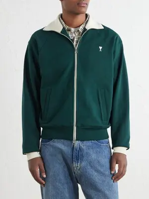 AMI Paris Logo-embroidered Cotton-jersey Zip-up Sweatshirt - Green