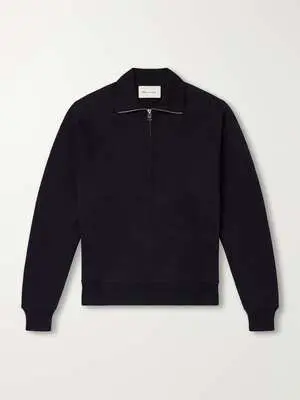 AMI Paris Logo-embroidered Cotton-jersey Half-zip Sweatshirt - Black