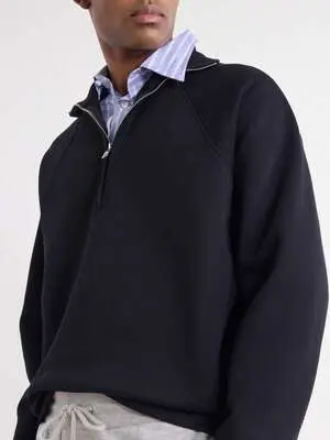 AMI Paris Logo-embroidered Cotton-jersey Half-zip Sweatshirt