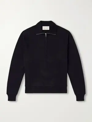 AMI Paris Logo-embroidered Cotton-jersey Half-zip Sweatshirt - Black