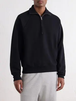 AMI Paris Logo-embroidered Cotton-jersey Half-zip Sweatshirt - Black
