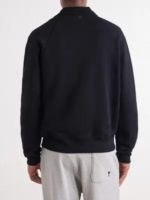 AMI Paris Logo-embroidered Cotton-jersey Half-zip Sweatshirt - Black