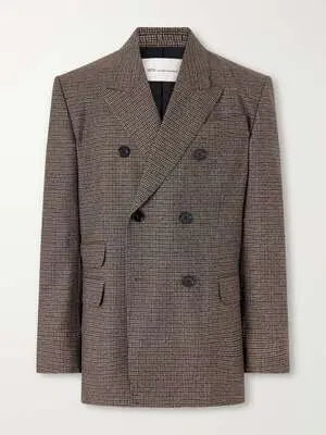 AMI Paris Double-breasted Houndstooth Virgin Wool Blazer - Brown