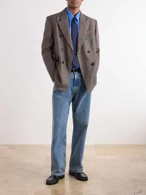 AMI Paris Double-breasted Houndstooth Virgin Wool Blazer