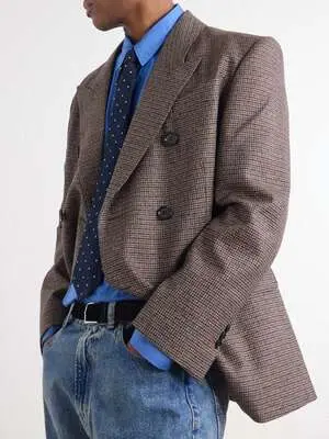 AMI Paris Double-breasted Houndstooth Virgin Wool Blazer