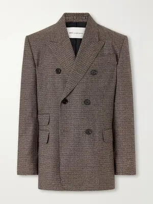 AMI Paris Double-breasted Houndstooth Virgin Wool Blazer - Brown