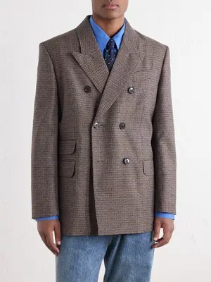 AMI Paris Double-breasted Houndstooth Virgin Wool Blazer - Brown
