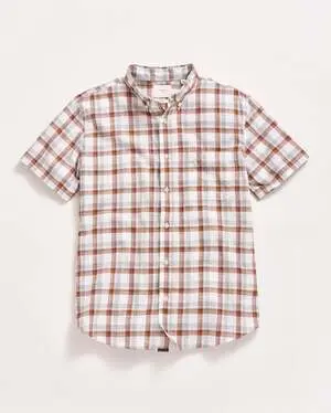 Billy Reid Short Sleeve Tattersail Plaid Tuscumbia Shirt Button Down - Oak,multi
