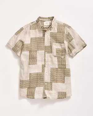 Billy Reid Short Sleeve Brick Patchwork Tuscumbia Shirt Button Down