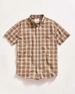 Billy Reid Short Sleeve Melange Plaid Tuscumbia Shirt Button Down - Brown Multi