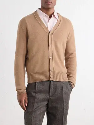 AMI Paris Logo-embroidered Cashmere And Wool-blend Cardigan