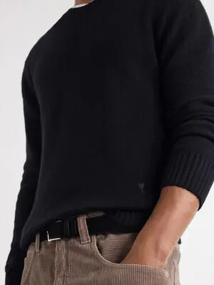 AMI Paris Logo-embroidered Cashmere And Wool-blend Sweater