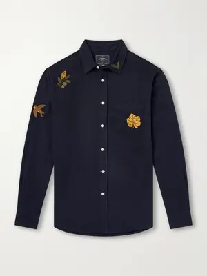 Portuguese Flannel Embroidered Cotton-flannel Shirt - Blue