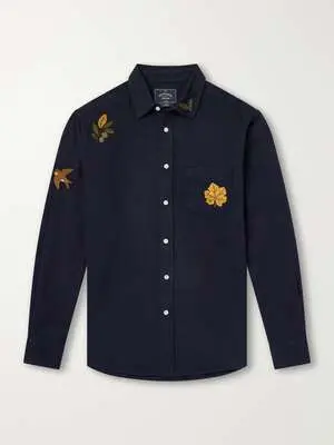 Portuguese Flannel Embroidered Cotton-flannel Shirt - Navy