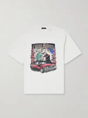 WILLY CHAVARRIA Ciudame Madresita Printed Distressed Cotton-jersey T-shirt - Neutrals