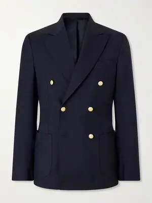 DE PETRILLO Vesuvio Double-breasted Wool-twill Suit Jacket - Blue