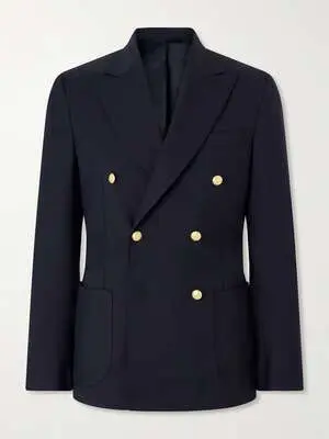 DE PETRILLO Vesuvio Double-breasted Wool-twill Suit Jacket - Navy