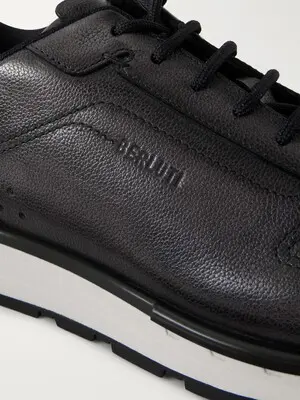 Berluti Fast Track Suede-trimmed Full-grain Venezia Softy Leather Sneakers - Black