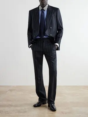 TOM FORD Striped Silk-satin Shirt - Blue