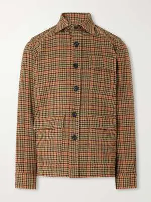 DE PETRILLO Houndstooth Virgin Wool Overshirt - Brown