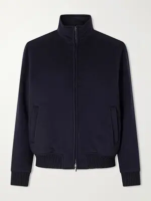 Thom Sweeney Wool And Cashmere-blend Flannel Bomber Jacket - Blue
