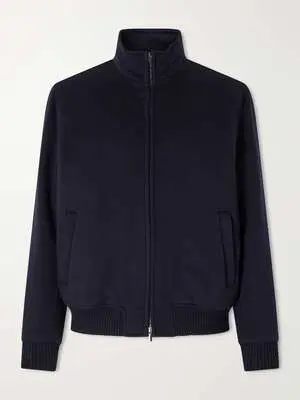 Thom Sweeney Wool And Cashmere-blend Flannel Bomber Jacket - Navy