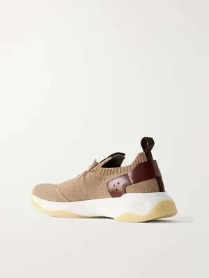 Berluti Shadow Leather-trimmed Stretch-cashmere Sneakers
