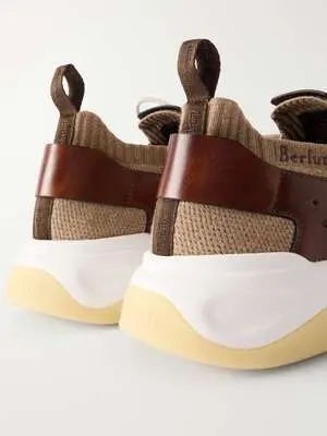 Berluti Shadow Leather-trimmed Stretch-cashmere Sneakers
