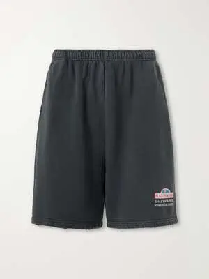WILLY CHAVARRIA Straight-leg Printed Cotton-jersey Shorts - Black