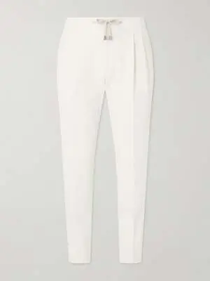 DE PETRILLO Straight-leg Pleated Cotton-twill Trousers - Beige