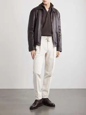 DE PETRILLO Straight-leg Pleated Cotton-twill Trousers