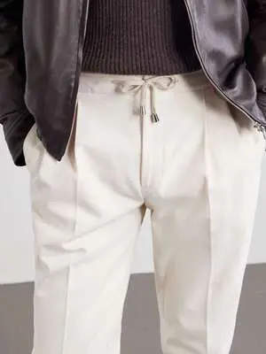 DE PETRILLO Straight-leg Pleated Cotton-twill Trousers