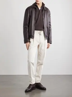 DE PETRILLO Straight-leg Pleated Cotton-twill Trousers