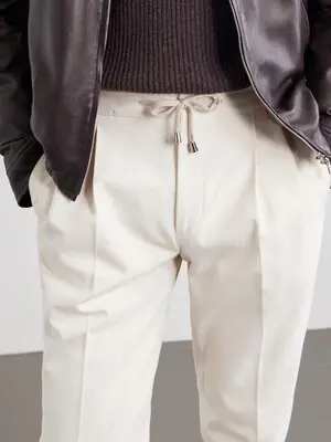 DE PETRILLO Straight-leg Pleated Cotton-twill Trousers
