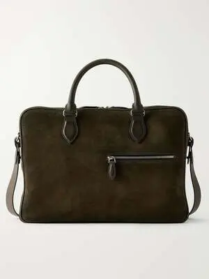 Berluti F088 Leather-trimmed Suede Briefcase - Green