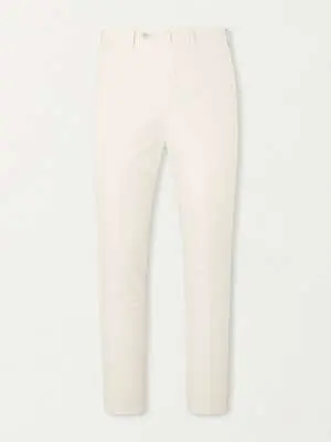 DE PETRILLO Tapered Cotton And Silk-blend Twill Trousers - Beige