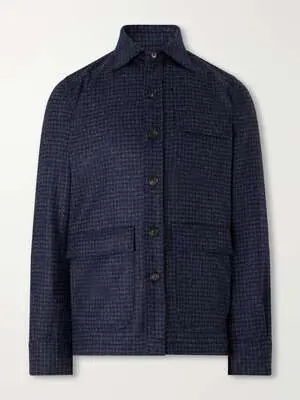 DE PETRILLO Houndstooth Virgin Wool Overshirt - Navy