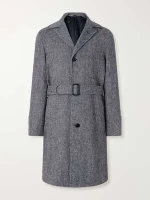 DE PETRILLO Petrucci Belted Wool And Cashmere-blend Tweed Coat - Gray