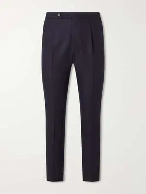 DE PETRILLO Straight-leg Pleated Virgin Wool Trousers - Navy