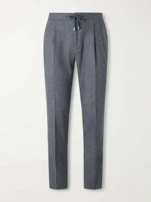DE PETRILLO Straight-leg Wool And Cashmere-blend Drawstring Suit Trousers - Gray
