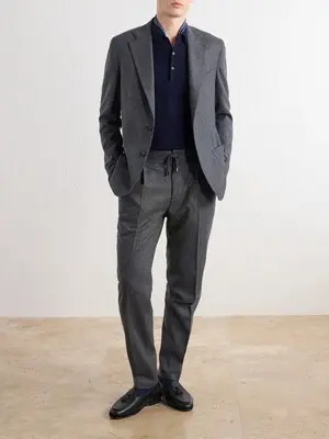 DE PETRILLO Straight-leg Wool And Cashmere-blend Drawstring Suit Trousers