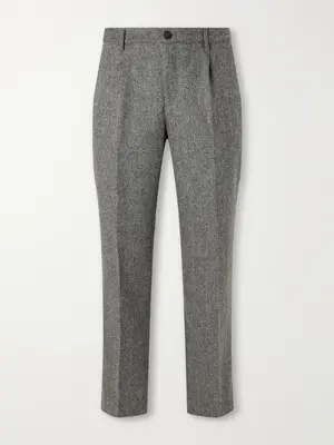 Portuguese Flannel Straight-leg Pleated Wool Herringbone Trousers