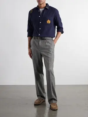 Portuguese Flannel Straight-leg Pleated Wool Herringbone Trousers