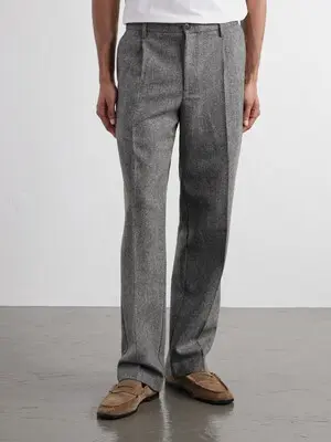 Portuguese Flannel Straight-leg Pleated Wool Herringbone Trousers