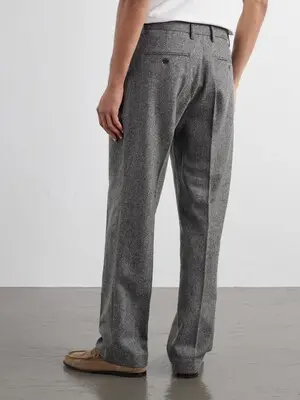 Portuguese Flannel Straight-leg Pleated Wool Herringbone Trousers