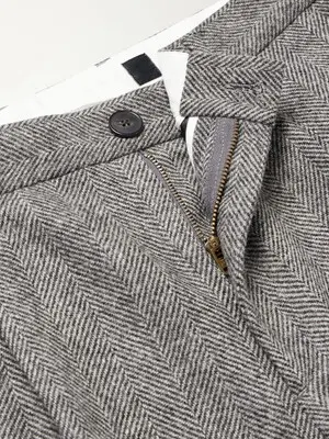 Portuguese Flannel Straight-leg Pleated Wool Herringbone Trousers